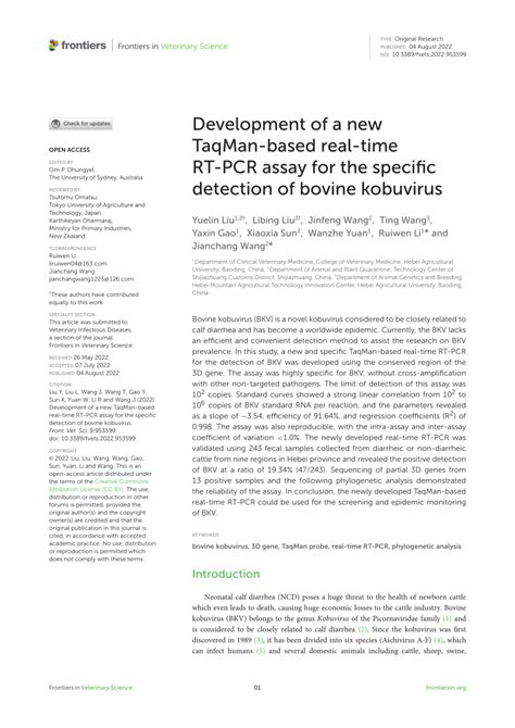Pdf Development Of A New Taqman Based Real Time Rt Pcr Assay For The Specific Detection Of