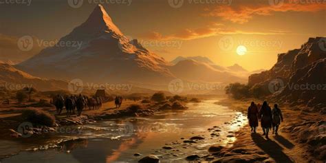 Ai Generated Arabian People Doing A Long Journey On Foot And Horseback