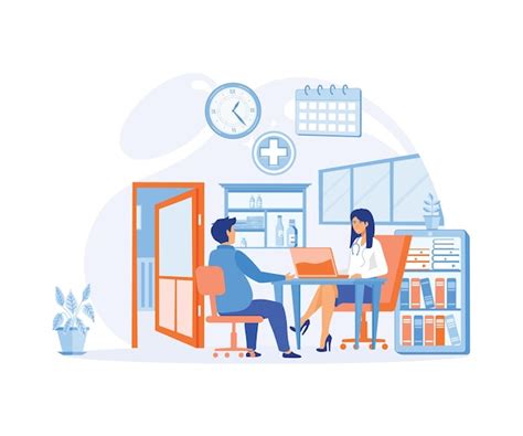 Premium Vector Man Talking With Woman Doctor In Office Patient Having
