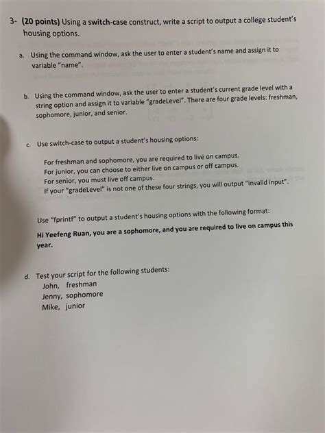 Solved 3 20 Points Using A Switch Case Construct Write A