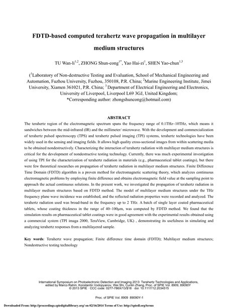 pdf fdtd based computed terahertz wave propagation in multilayer