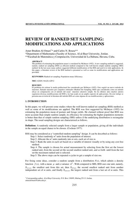 Pdf Review Of Ranked Set Sampling Modifications And Applications