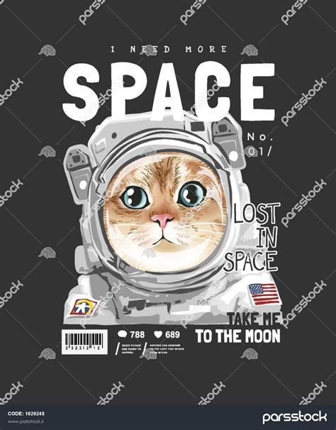 شعار فضایی با گربه زیبا در لباس فضایی در پس زمینه سیاه 1629248
