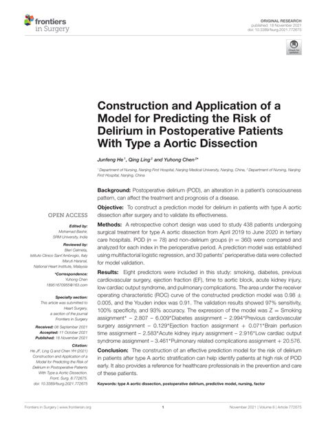 Pdf Construction And Application Of A Model For Predicting The Risk