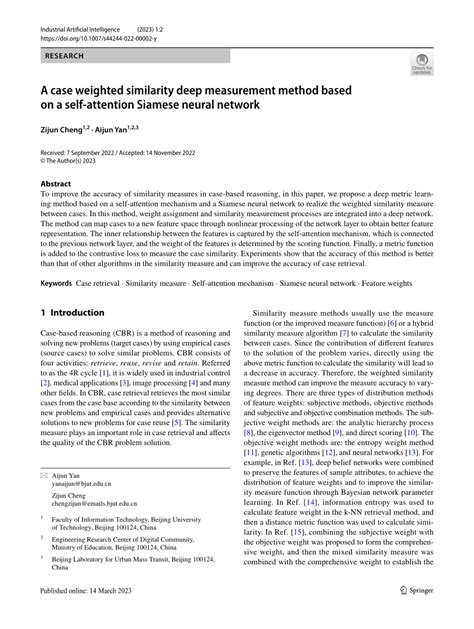 pdf a case weighted similarity deep measurement method based on a self attention siamese