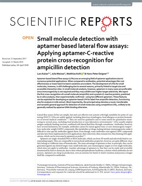 Pdf Small Molecule Detection With Aptamer Based Lateral Flow Assays