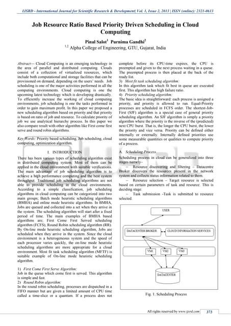 Job Resource Ratio Based Priority Driven Scheduling In Cloud Computing Pdf