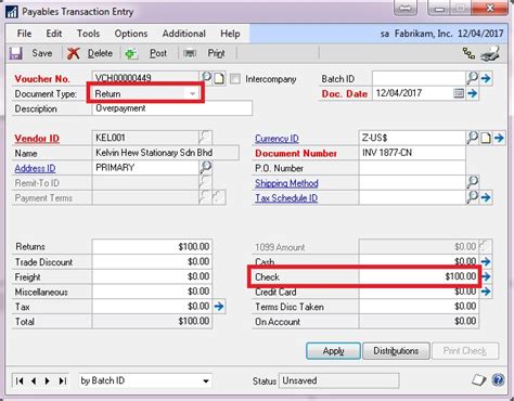 How To Record A Refund From A Vendor In Dynamics GP