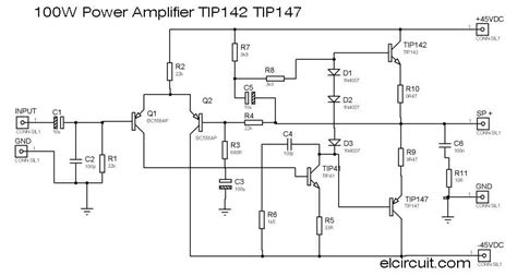 100W Power Amplifier TIP142 TIP147 Electronic Circuit