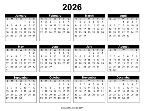 Yearly Overview 2026 Calendar Calendar Printable