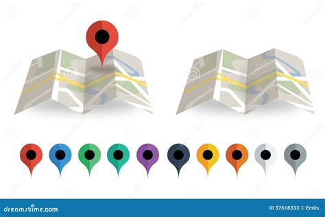 Folded Map With Map Pointer Stock Illustration Illustration Of Black