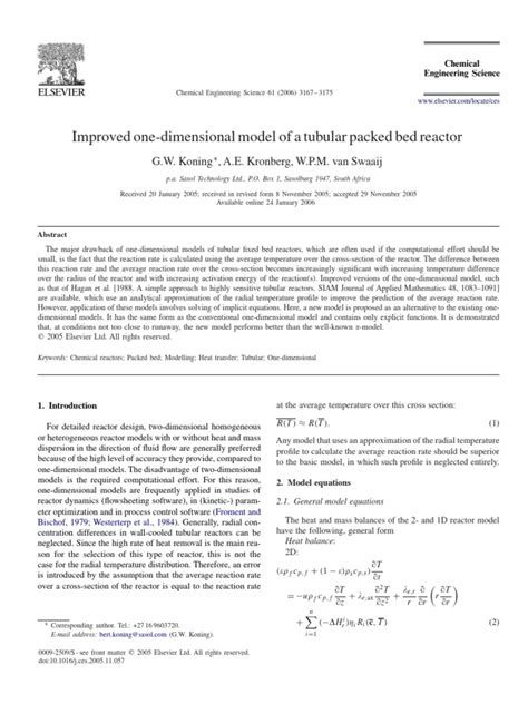 improved one dimensional model of a tubular packed bed reactor pdf