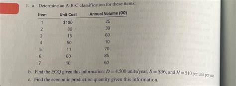 solved 1 a determine an a b c classification for these