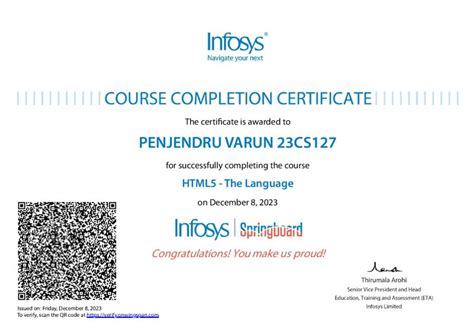 Penjendru Varun On Linkedin Infosysspringboard Certification