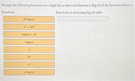Solved Arrange The Following Functions In A Single List So