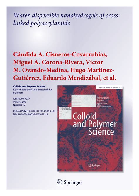 Pdf Water Dispersible Nanohydrogels Of Cross Linked Polyacrylamide