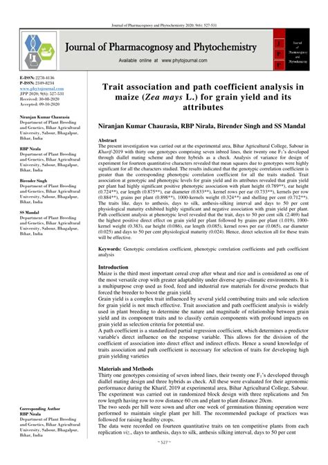 Pdf Trait Association And Path Coefficient Analysis In Maize Zea