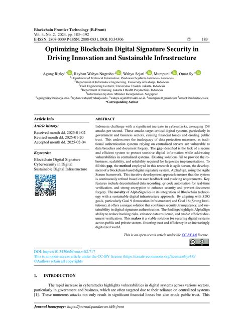 Pdf Optimizing Blockchain Digital Signature Security In Driving