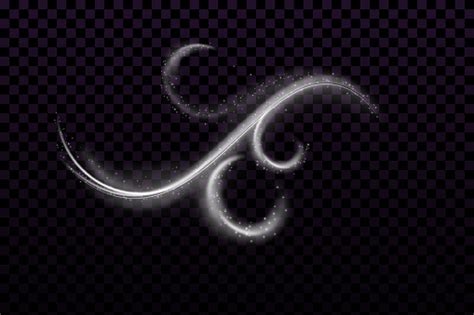 많은 반짝이는 Bokke와 반짝이는 조명 효과가 있는 백색 마법 혜성 조명 효과 웹 디자인과 요정 장식을 위한 마법의 소용돌이 곡선에 대한 스톡 벡터 아트 및 기타 이미지