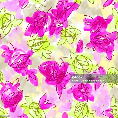 간단한 꽃 배경 낙서 도면을 스케치합니다 여름 자연 모티프 양식에 일치시키는 꽃과 장식 식물 그림 추상적인 다채로운 브러시 스트로크 직물과 직물용 꽃 식물에 대한 스톡 벡터