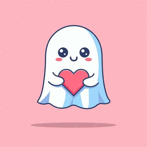 Premium Vector Cute Ghost With Love Heart Cartoon Vector Icon