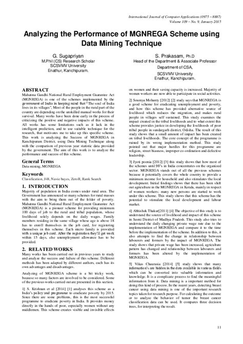Pdf Analyzing The Performance Of Mgnrega Scheme Using Data Mining Technique Sandeep Kumar