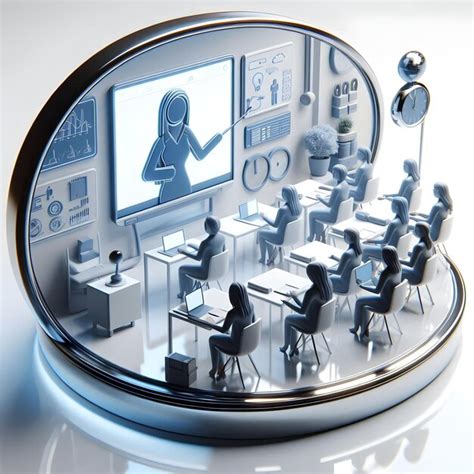 Remote Educator Teaching A Class In A Glossy Flexible Workspace Concept As Camera Movement Pan