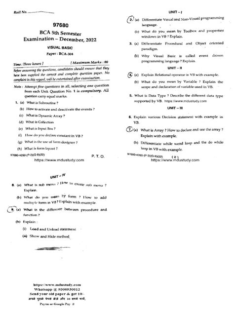 Bca 5 Sem Visual Basic 97680 Dec 2022 Pdf