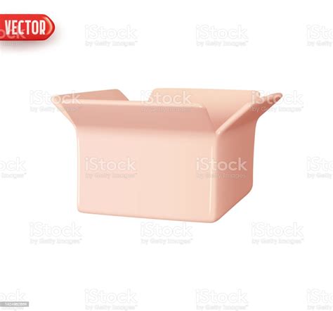 사각형 양식을 상자를 엽니다 골판지 포장 현실적인 3d 디자인 플라스틱 만화 스타일에서 흰색 배경에 고립 된 분홍색 아이콘 벡터 일러스트 레이 션 열기에 대한 스톡 벡터