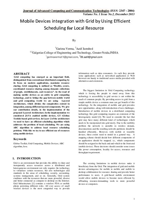 Pdf Mobile Devices Integration With Grid By Using Efficient Scheduling For Local Resource