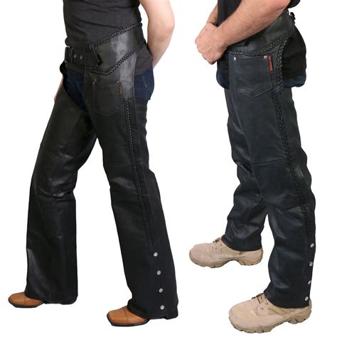 Hot Leathers Chm1003 Black Heavyweight Braided Uni Sex Leather Chaps