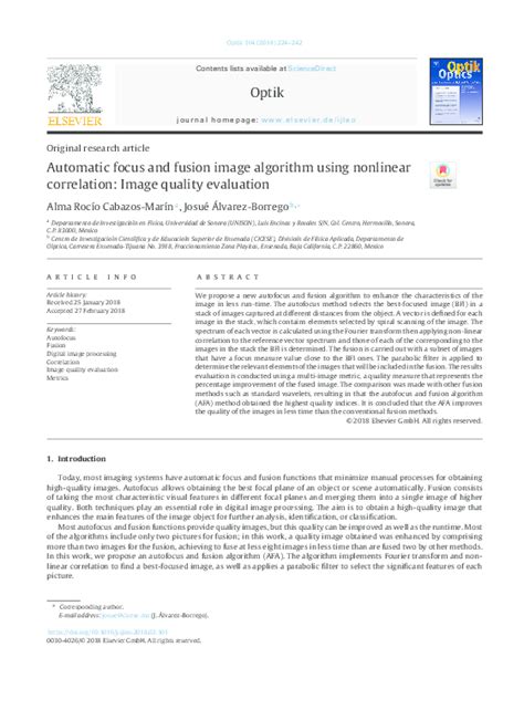 Pdf Automatic Focus And Fusion Image Algorithm Using Nonlinear Correlation Image Quality