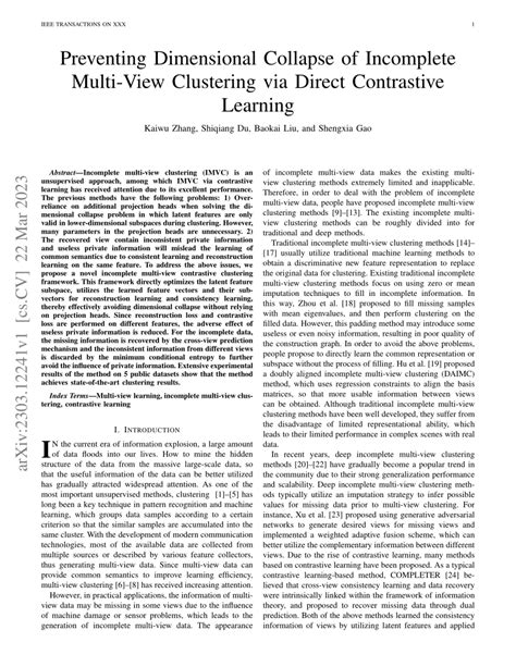 Pdf Preventing Dimensional Collapse Of Incomplete Multi View Clustering Via Direct Contrastive