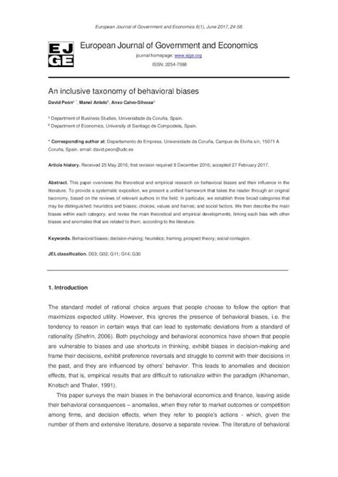 Pdf An Inclusive Taxonomy Of Behavioral Biasesmaximizing Utility Model Framing Effects