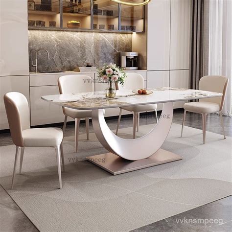 免稅 免運 可提供安裝】意式極簡巖闆餐桌 輕奢長方形西餐桌椅組閤 小戶型現代簡約家用飯桌 蝦皮購物