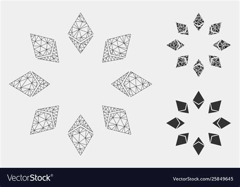 Ethereum Radial Mesh Wire Frame Model Royalty Free Vector