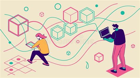 People With Augmented Reality Cubes Future Tech Digital Interaction Ar Experience Vector