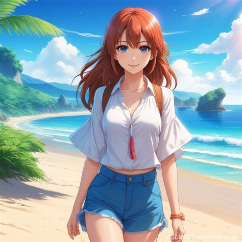 Woman Strolling On The Beach Stable Diffusion Online