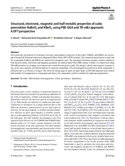 Pdf Structural Electronic Magnetic And Half Metallic Properties Of Cubic Perovskites Nabeo3