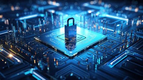 Premium Ai Image Cybersecurity Concept Gold Padlock On Futuristic Blue Computer Circuit Board