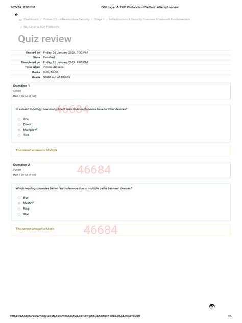 Osi Layer And Tcp Protocols Prequiz Attempt Review Pdf Osi Model Network Topology