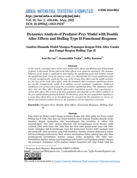 Pdf Dynamics Analysis Of Predator Prey Model With Double Allee Effects And Holling Type Ii