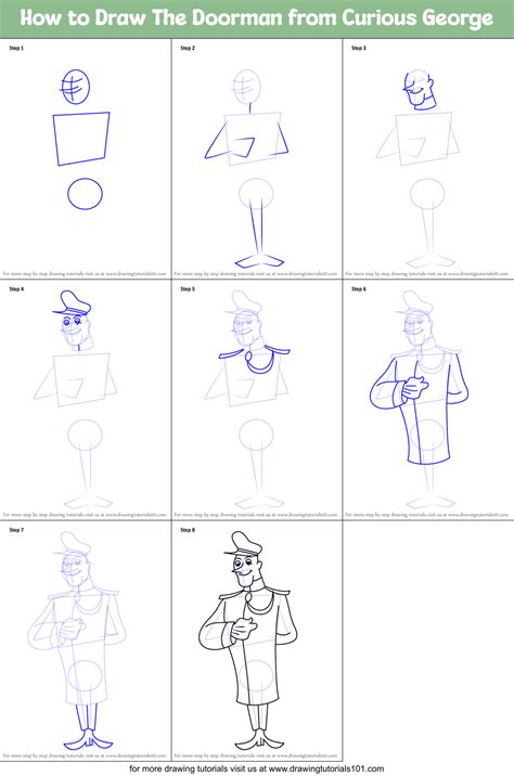 How To Draw The Doorman From Curious George Curious George Step By