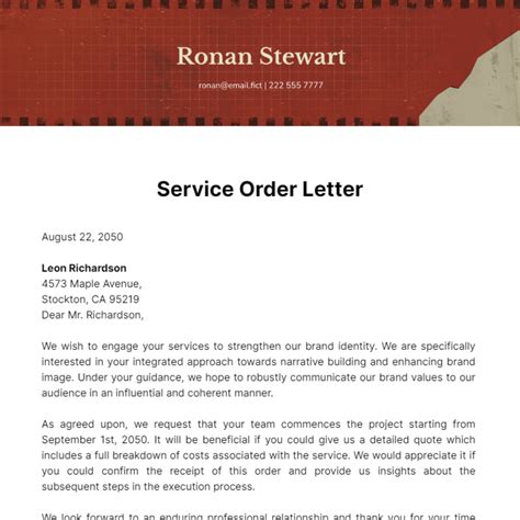 Free Service Order Letter Template To Edit Online