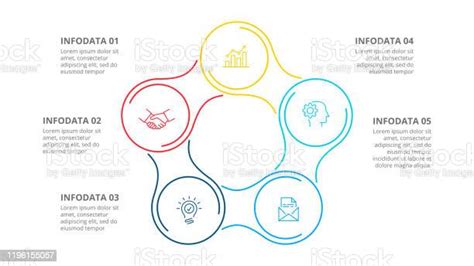 인포그래픽의 가는 선 플랫 요소입니다 다이어그램 그래프 프리젠 테이션 및 차트에 대한 템플릿 5가지 옵션 부품 단계 또는