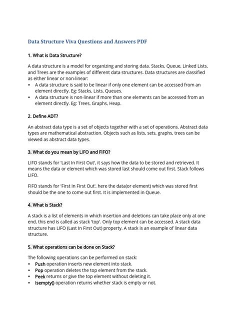 Data Structure Viva Questions And Answers Pdf Pdf Queue Abstract