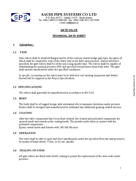 Gate Valve Technical Data Sheet Pdf