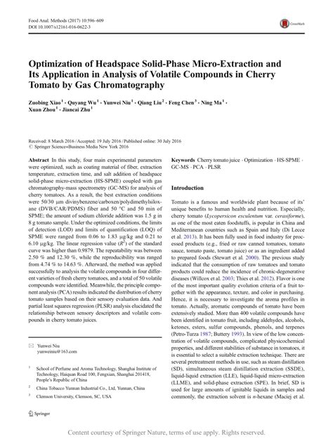 Optimization Of Headspace Solid Phase Micro Extraction And Its Application In Analysis Of