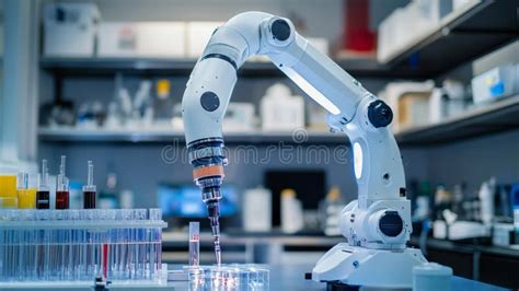 Futuristic Ai Robotic Arm In High Tech Biotech Lab Stock Illustration Illustration Of
