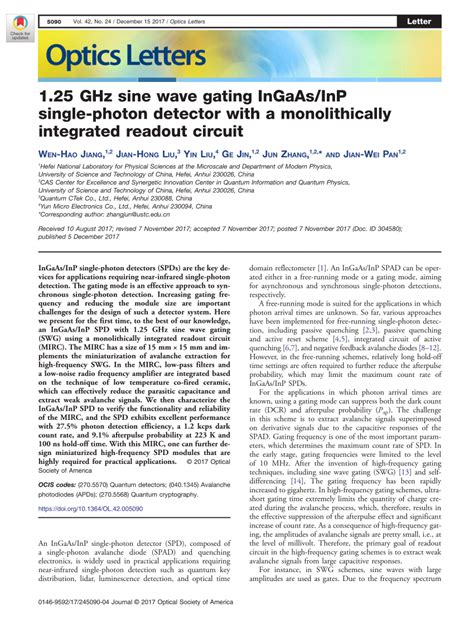 125 Ghz Sine Wave Gating Ingaasinp Single Photon Detector With A